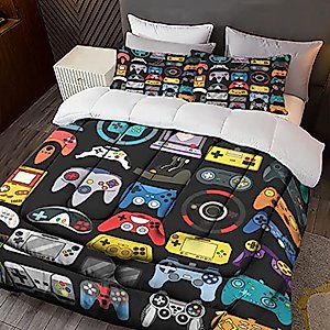 Sunnycitron Gaming Comforter Boys Bedding Sets Queen Comforter Sets Gamer Bedding Sets for Boys Gamer Bed Set Teen Boy Gamer Room Decor Gaming Comforter Set,1 Comforter 2 Pillowcases