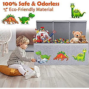 ASKIZ Toy Chest Box for Kids Extra Large,Collapsible Dinosaur Sturdy Storage Bins with Lids,Toy Box Storage Organizer Baskets for Boys Girls,Nursery, Playroom,Closet,40.6"×16.5"×14.2" (Grey)