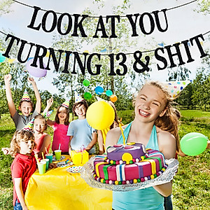 Happy 13th Birthday Banner, Official Teenager 13, Level 13, Teen Boys Girls Funny 13th Birthday Party Decorations Backdrop Gifts, Black Glitter