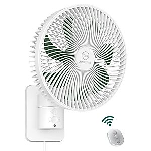 8.5 Inch Wall Mount Fan with A Remote Control and Timer, Small Portable Oscillation Socket Fan for RV, AC/DC(12V), 4 Speeds Garage Mounted Fans, Quiet Bedroom Fan for Kitchen, Bathroom,5.9 ft cord