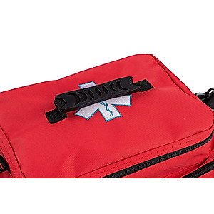 Scherber First Responder Fully-Stocked Professional Essentials EMT/EMS Trauma Kit | HSA/FSA Approved | Reflective Bag w/8 Zippered Pockets & Compartments & 200+ First Aid Supplies - Red