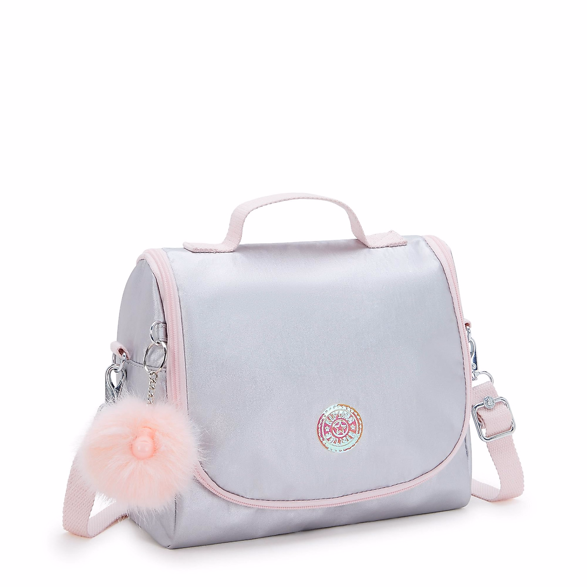 Kipling New Kichirou Metallic Lunch Bag Ice Silver Met
