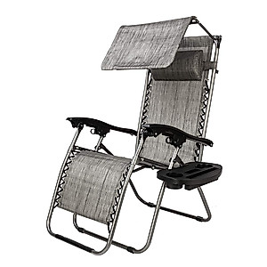 VINGLI Upgraded Zero Gravity Chair Lounge Outdoor Chairs with Folding Canopy Shade,Trays, Folding Patio Recliner Chairs for Backyard Poolside Garden (Grey)