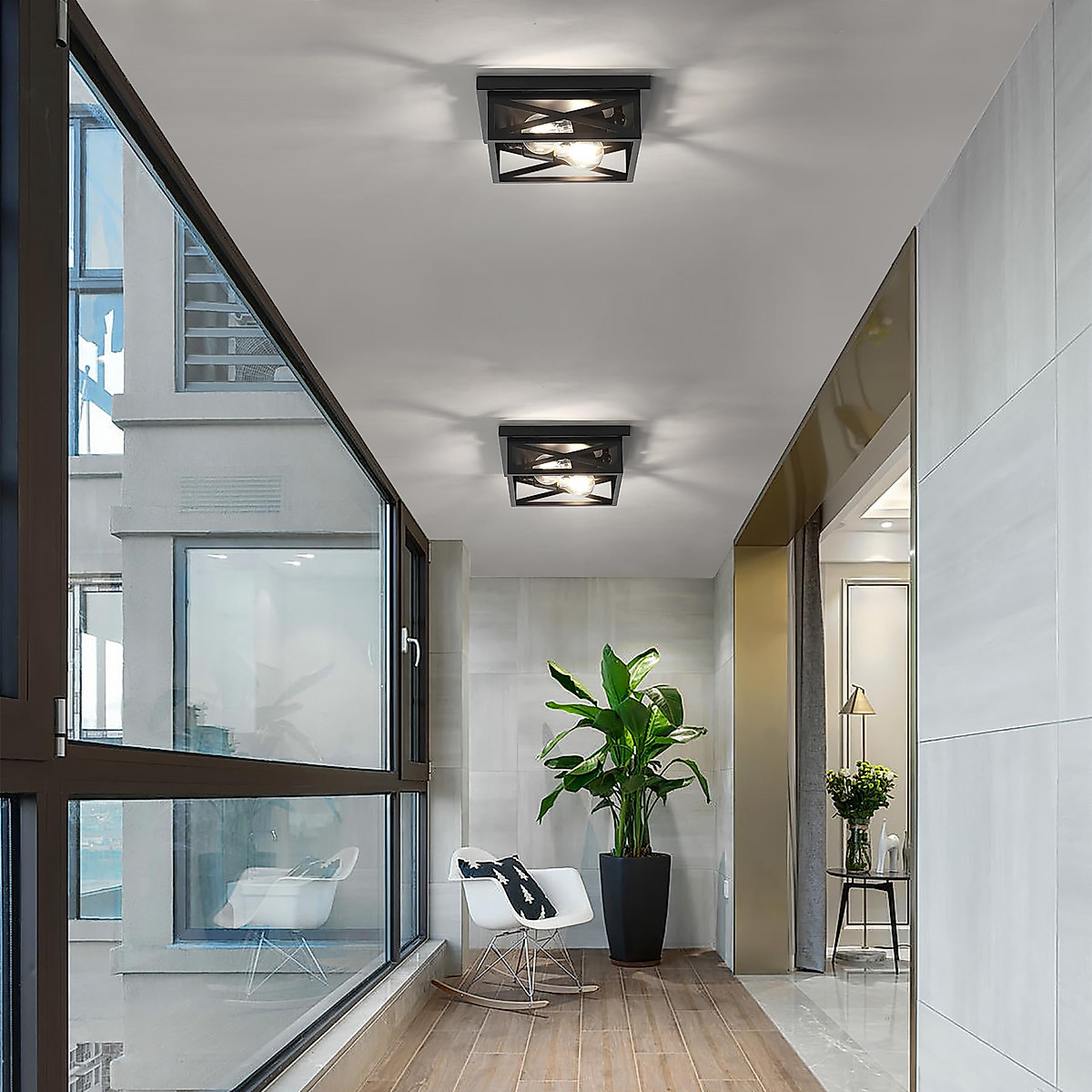 DIKAIDA 2Pack Vintage Farmhouse Flush Mount Ceiling Light Fixtures, 2-Light Hallway Kitchen Ceiling Light, Industrial Farmhouse Light Fixtures Ceiling Mount for Bedroom