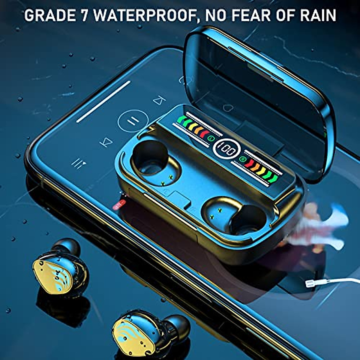 Wireless Bluetooth Headset 5.3 Led Color Screen Digital Display Earplug Stereo Sound Waterproof Large Capacity Battery Sports Headset