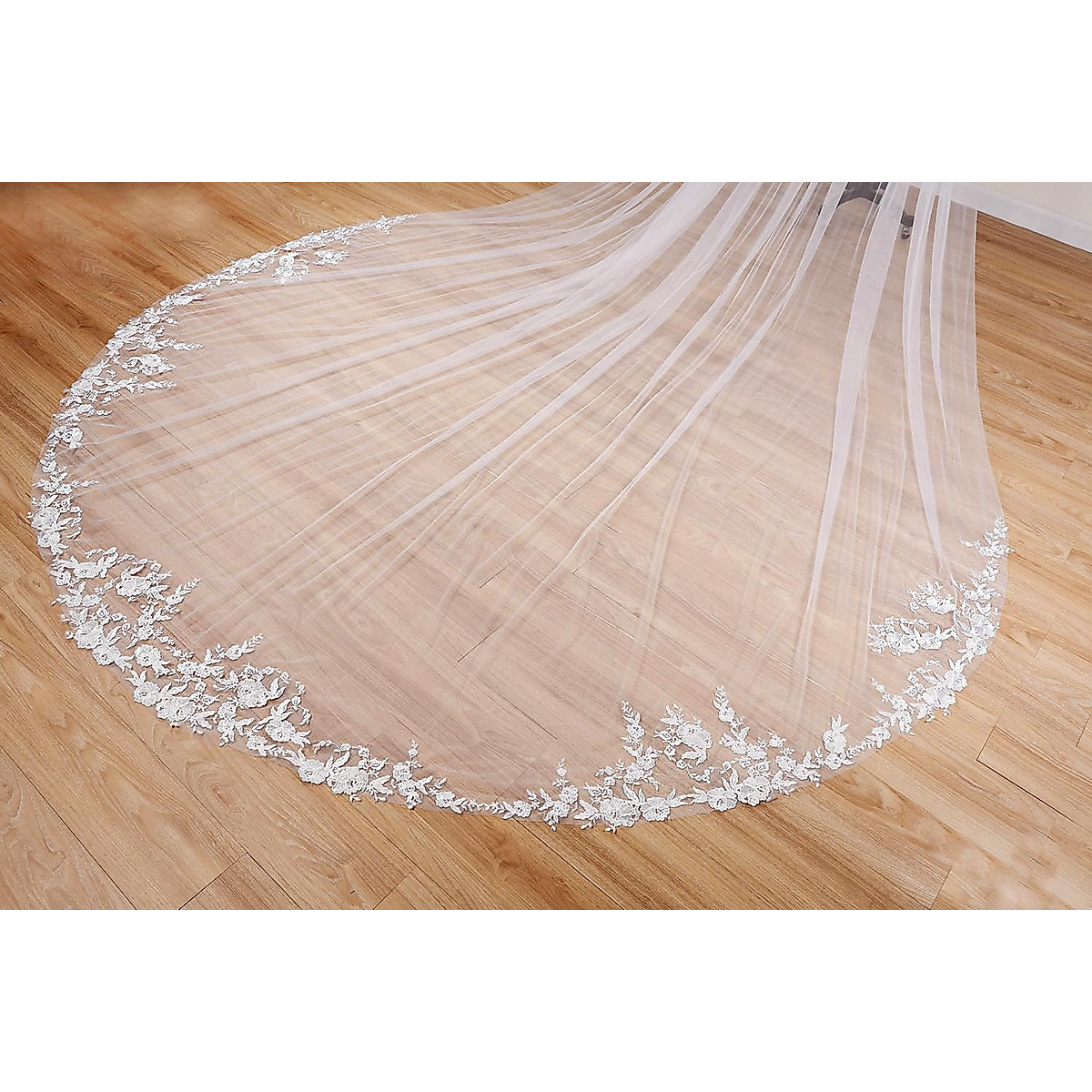 EllieWely Long 1 Tier Lace Wedding Bridal Veil With Metal Comb F10 3 M Ivory