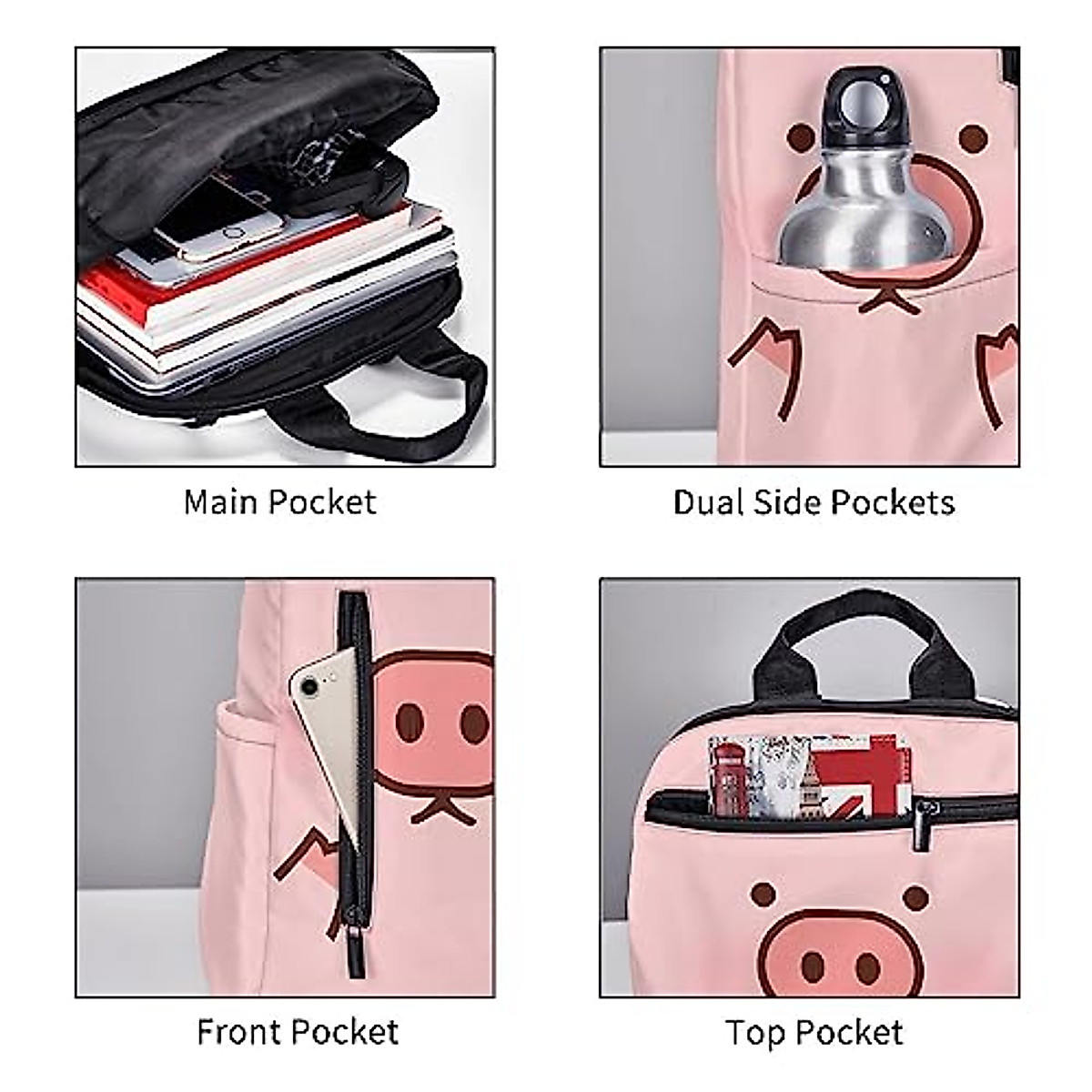 DEHIWI Cute Pig Casual Backpack Bag Lightweight Laptop Bag Travel Laptop Backpack For Women Men