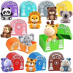 Toddler Toy for 1 2 3+ Years Old, Learning Toy for Toddlers with 20PCS Safari Animal Toy, Montessori Educational Toy for Kids, Easter Gift Toy with 10 Animals &10 Houses for Babies Boys Girls
