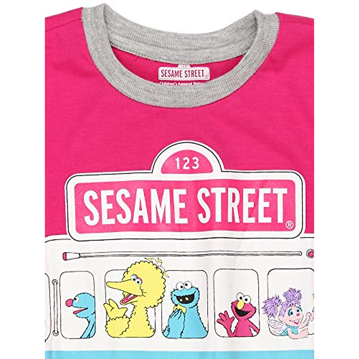 Sesame Street Elmo, Big Bird, Cookie Monster, Grover, Abby Cadabby Girls’ Long Sleeve T-Shirt for Infant and Toddler – Pink