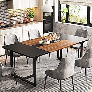 Tribesigns 70.87‘’ Dining Table, Industrial Kitchen Table for 8 Person, Rectangular Dinner Table with Strong Metal Frame, Wooden Large Long Dining Room Table for Big Family