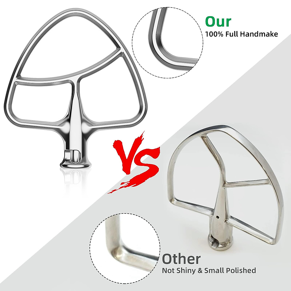 Stainless Steel Flat Beater for KitchenAid Mixer, Paddle Attachment for Tilt-Head Stand Mixer Fits 4.5-5 QT Mixing Bowl, Beater Replacement, Dishwasher Safe by GVODE