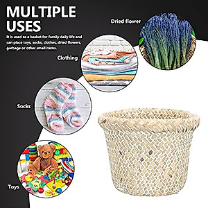 Zerodeko Woven Hamper 2pcs Rattan Trash Can Woven Water Hyacinth Wicker Waste Basket Garbage Container Bin Plant Pot Laundry Basket for Bathroom Kitchen Woven Baskets