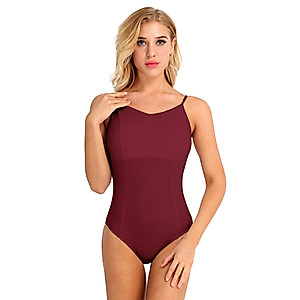 winying Womens Criss Cross Back Built In Shelf Bra Ballet Dance Leotard Gymnastic Bodysuit Dancewear Burgundy X-Large
