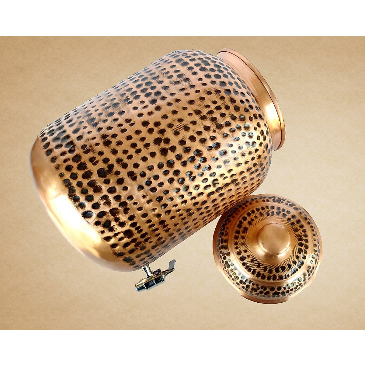 Rastogi Handicrafts pure copper Hammered water storage Tank Brown pot 4 liter capacity with Tumble and Copper Bottle