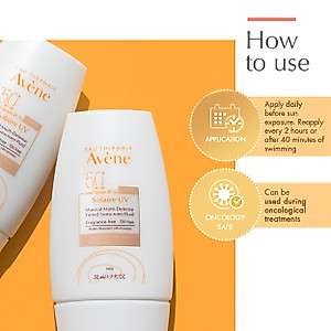 Eau Thermale Avène Solarie UV Mineral Multi-Defense Tinted Sunscreen Fluid, Clean Formula Sunscreen for Sensitive Skin, Reef Friendly, Natural Tint, Non-Whitening, Antioxidant Protection, 1.7 fl.oz.