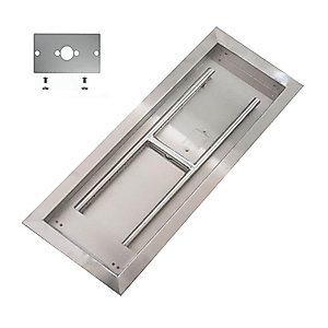 Shengyongh SS018 (1-Pack) 18 x 6 inch Rect Drop-in Fire Pit Pan H-Burner Installed, 70k BTU's