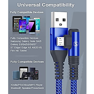 sweguard Micro USB Cable Right Angle [2-Pack, 6.6FT+6.6FT] Android Charger Cable, Nylon Braided Micro Charger Cord for Samsung Galaxy S7 Edge S6 S2 J7 J5 J3 J3V J2,LG K10 V10,Moto E6 5 4,PS4-Blue