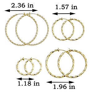 LAXPICOL Twisted Large Clip On Earrings Gold Tone 1.18IN/1.57IN/1.96IN/2.36IN 4PCS Hoop Earrings Clip On Earrings for Women No Piercing