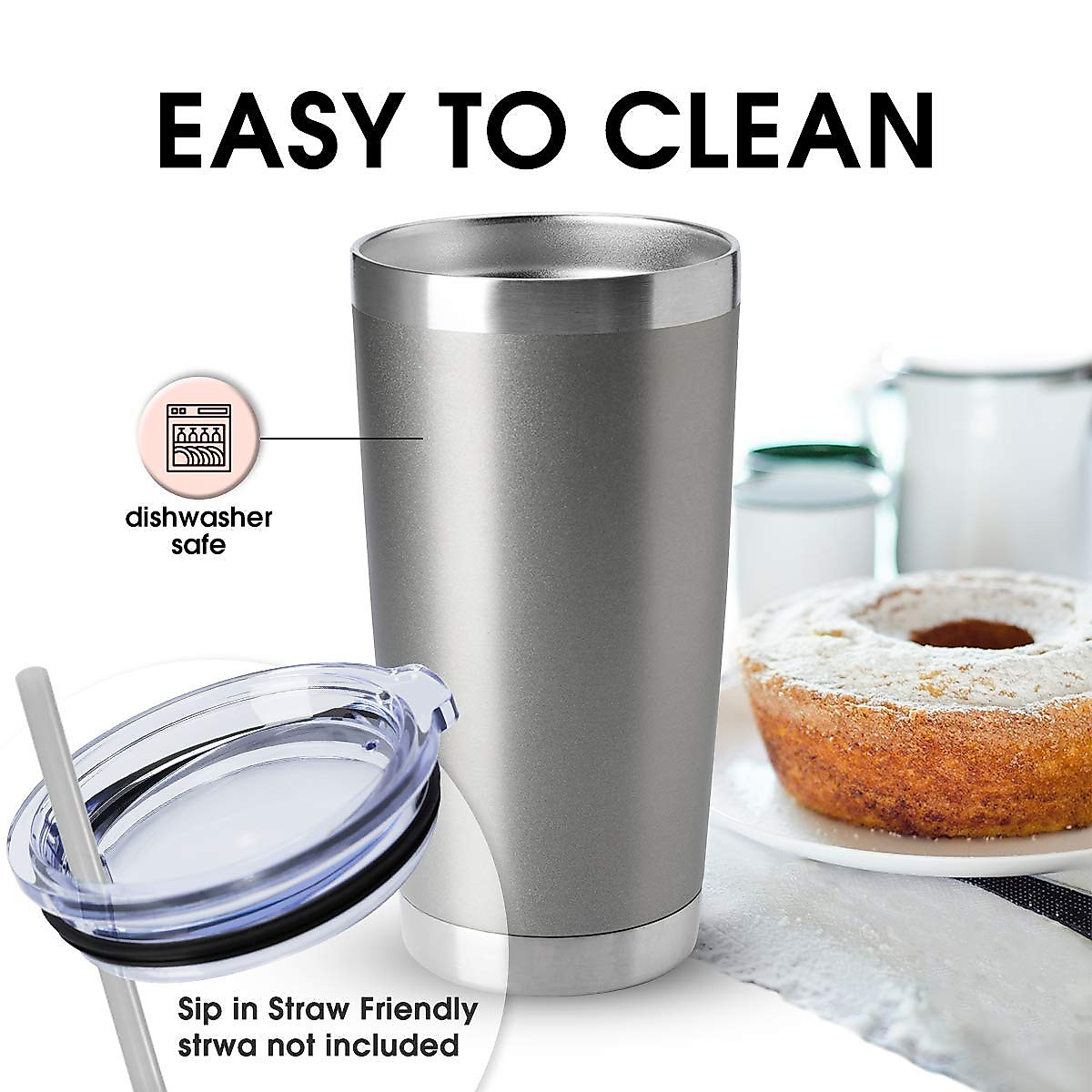 HASLE OUTFITTERS 20oz Tumblers Bulk Stainless Steel Cup with Lid Double Wall Vacuum Insulated Coffee Mug for Cold & Hot Drinks 1 Pack, Grey