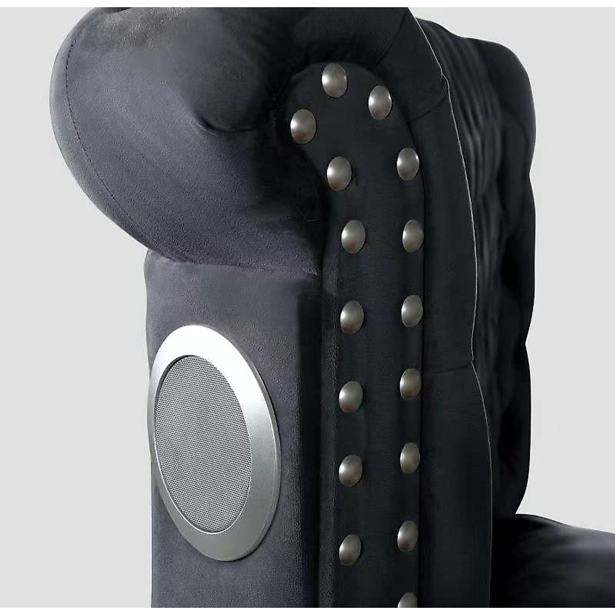 Upholstered Platform Bed with Bluetooth Speaker and Storage Box, Queen Size Platform Bed Frame with Tufted Headboard and Nail Head and Wood Slat Support Mattress Foundation, 500Lbs Capacity, Black