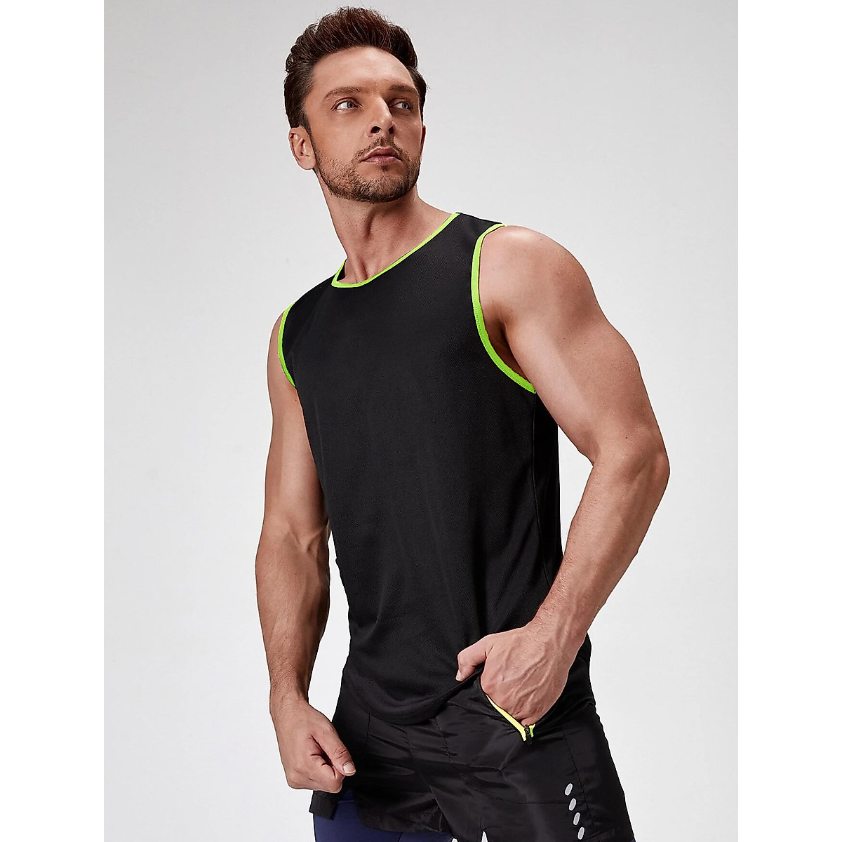 Liberty Imports Pack of 5 Men's Stretch Cool Dry Muscle Tank Tops Athletic Crewneck Sleeveless Workout Shirts (Black/White/Gray/Gradient Red/Gradient Blue, Medium)