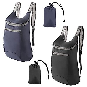 2 Pack 15 L Ultralight Packable Backpack Travel, Foldable Backpack Collapsible Day Packs for Camping Hiking Outdoor (Black, Navy Blue)