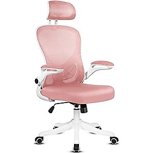 Misolant Office Chair, Ergonomic Desk Chair, Computer Chair, Mesh Office Chair, Office Chair with Adjustable Lumbar Support and Headrest, Executive Office Chair Pink, Desk Chair with Flip-up Armrest