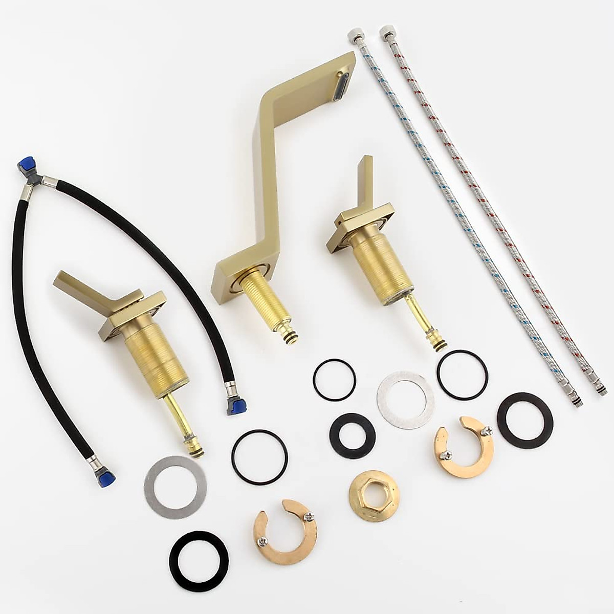 POP SANITARYWARE 2-Handle Widespread Bathroom Sink Faucet for 3 Holes Solid Brass 8 Inches Waterfall Bathroom Vanity Faucets with Pop Up Drain and cUPC Supply Hoses, Brushed Gold