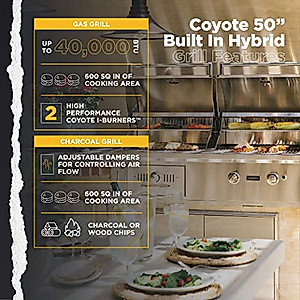 Coyote 50-Inch Built-in Natural Gas/Charcoal Dual Fuel Hybrid Grill - C1HY50NG