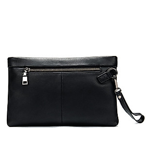 NIUCUNZH Handbag for Men Clutch Bag Hand Purse Large Wallet with Wristlet,Soft Cowhide Leather Black