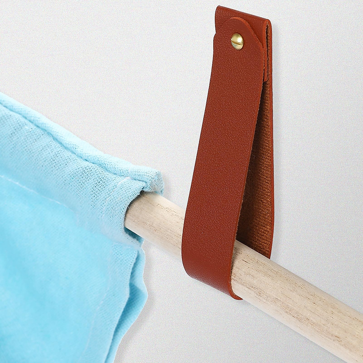 Xthrotsenk 6 Pcs Leather Wall Hooks Curtain Rod Holder Leather Lanyard Wall Hanging Straps Leather Strap Hanger Towel Leather Hook Wall Mounted Leather Loop for Bathroom Kitchen Walls(Brown)