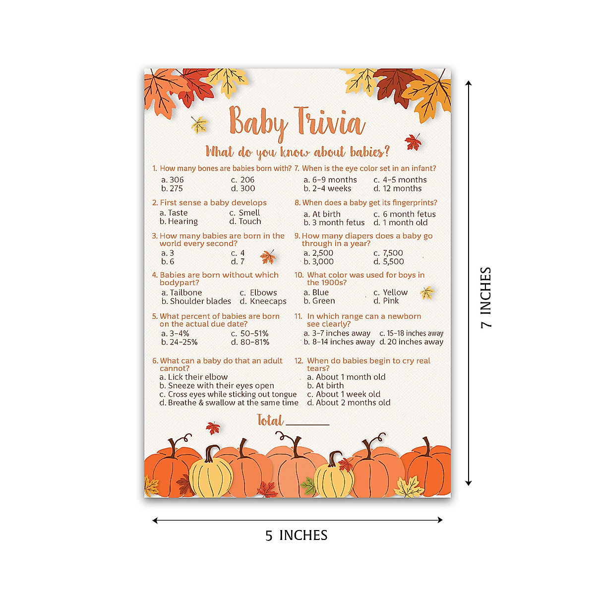 PUMPKINS Baby Shower Game, BABY TRIVIA Game — Pack of 25 — FALL Baby Shower Games, Rustic GENDER NEUTRAL Baby Shower Games, Little Pumpkin Autumn Fall Baby Halloween baby party games, SKU G330-TRV