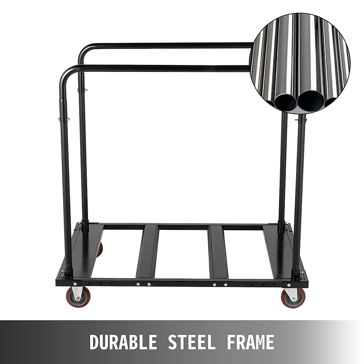 Happybuy Folding Table Cart Black Table Rack for 60" Round Tables Heavy Duty Table Trolley Black Desk Trolley Steel Frame Rolling Casters Party Event Hotel Furniture 10 Table Capacity