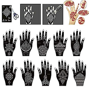 Xmasir Henna Tattoo Stencils Kit Pack of 22 Sheets, Temporary Tattoo Templates Indian Arabian Tattoo Sticker for Hands Body Art