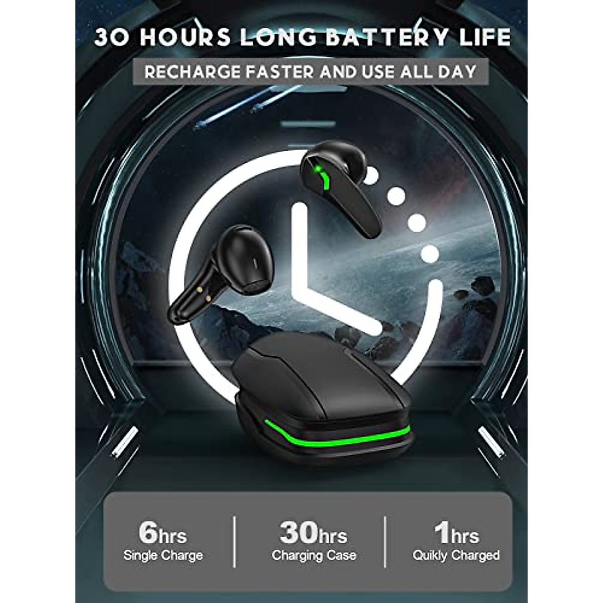 ZBC Wireless Earbuds, Bluetooth Headphones Environmental Noise Cancellation Ear Buds 4-Mic Clear Calls 30H Playtime Deep Bass IPX6 Waterproof Sports Earphones & in-Ear Headsets for iPhone Android