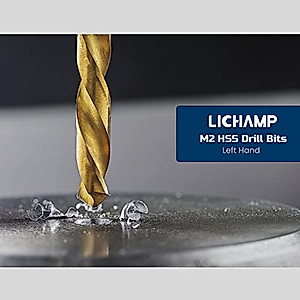 Lichamp Left Hand Drill Bit Set for Metal Sheet, 13-Piece Genuine M2 HSS Twist Reverse Drill Bits, 13 Sizes from 1/16 to 1/4 inches
