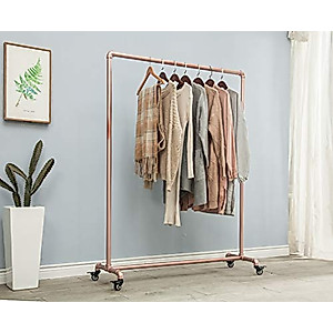 FOF FRIEND OF FAMILY (63" Tall,1" Pipe,Rose Gold Color) Industrial Pipe Clothing Rack Vintage Garment Rack Pipeline Rolling Clothing Racks on Wheels.