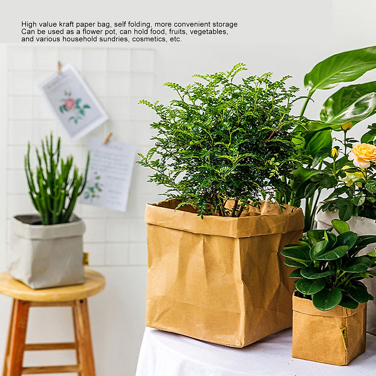 Nachukan Washed Kraft Paper Bags for Food Storage, Waterproof Fruit & Veggie Holding, Reusable Household Produce Bags(S)