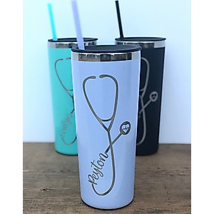 Stitched S&L Lasered Personalized Nurse Tumbler with lid and straw - Laser Engraved - Nurse Gift, Doctor Gift, Nurse Assistant, Nursing Student, Medical Assistant Tumbler, Nurse Graduate Gift