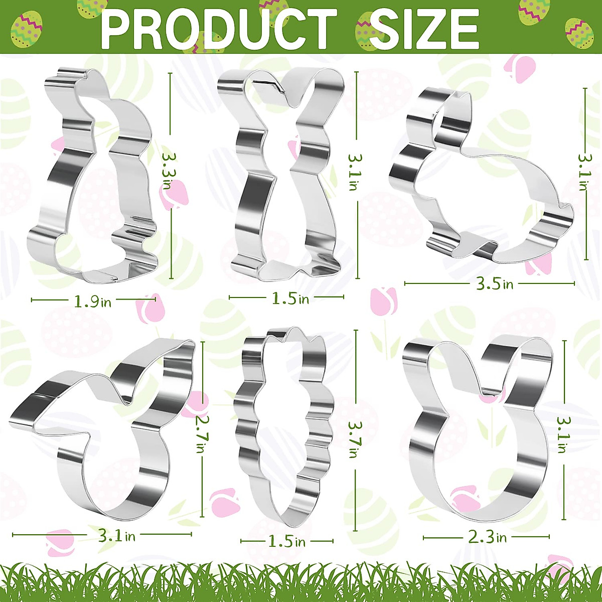 KAISHANE Easter Cookie Cutters Set - rabbit, Bunny, Carrot, rabbit face Shapes Biscuit Cutters 6 Pieces Stainless Steel