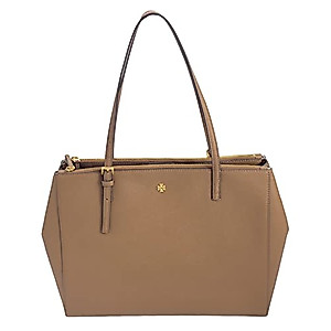 Tory Burch 134837 Emerson Moose Tan With Gold Hardware Women's Large Double Zip Tote Bag