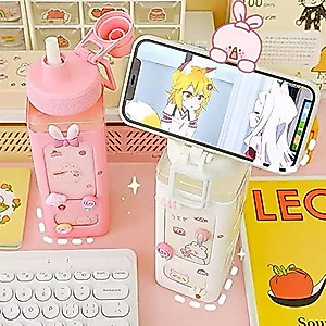 WANGZMTOU Kawaii Bear Pastel Water Bottle With 3D Sticker 700ml Plastic Travel Tea Juice Milk Portable Cute Shaker Drink Bottle Gift (Pink)