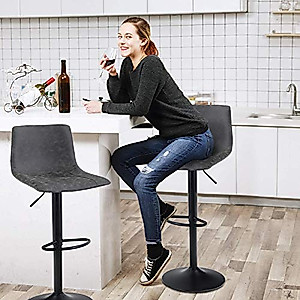 MAISON ARTS Swivel Bar Stools Set of 2 for Kitchen Counter Adjustable Counter Height Bar Chairs with Back Tall Barstools PU Leather Kitchen Island Stools, 300 LBS Bear Capacity, Grey
