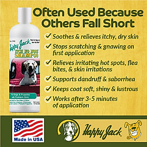 Happy Jack Itch No More Dog Itchy Skin Shampoo & Treatment (12 oz), Flea Bites, Allergies & Itchy Skin Relief, Stops Itching, Scratching & Gnawing on First Application, Healthy Dog Skin & Coat