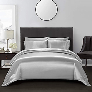 Opulence Bedding Silk Satin Duvet Cover Set Silver Oversized King 3 Piece (Duvet Cover + 2 Pillowcases) Comforter Cover Oversized King Size Zipper Closure