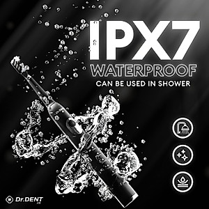 DrDent X Edition Sonic Electric Toothbrush - 8 Brush Heads - 5 Cleaning Modes with Smart Timer - Interdental and Tongue Cleaner Brush Head Included - One Charge Lasts 60 Days