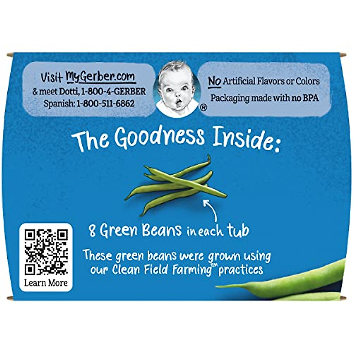 Gerber Natural for Baby 1st Foods Baby Food Tubs, Green Bean, Non-GMO & Natural Pureed Baby Food for Supported Sitters, 2 - 2 Ounce Tubs Per Pack (Pack of 4)