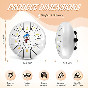 Steel Tongue Drum - 11 Note 6 Inch Tongue Drum Instrument - Hand Pan Drums with Music Book, Steel Handpan Drum Mallets and Carry Bag, C Major for Meditation or Yoga,Gift for Kid or Adults(White)