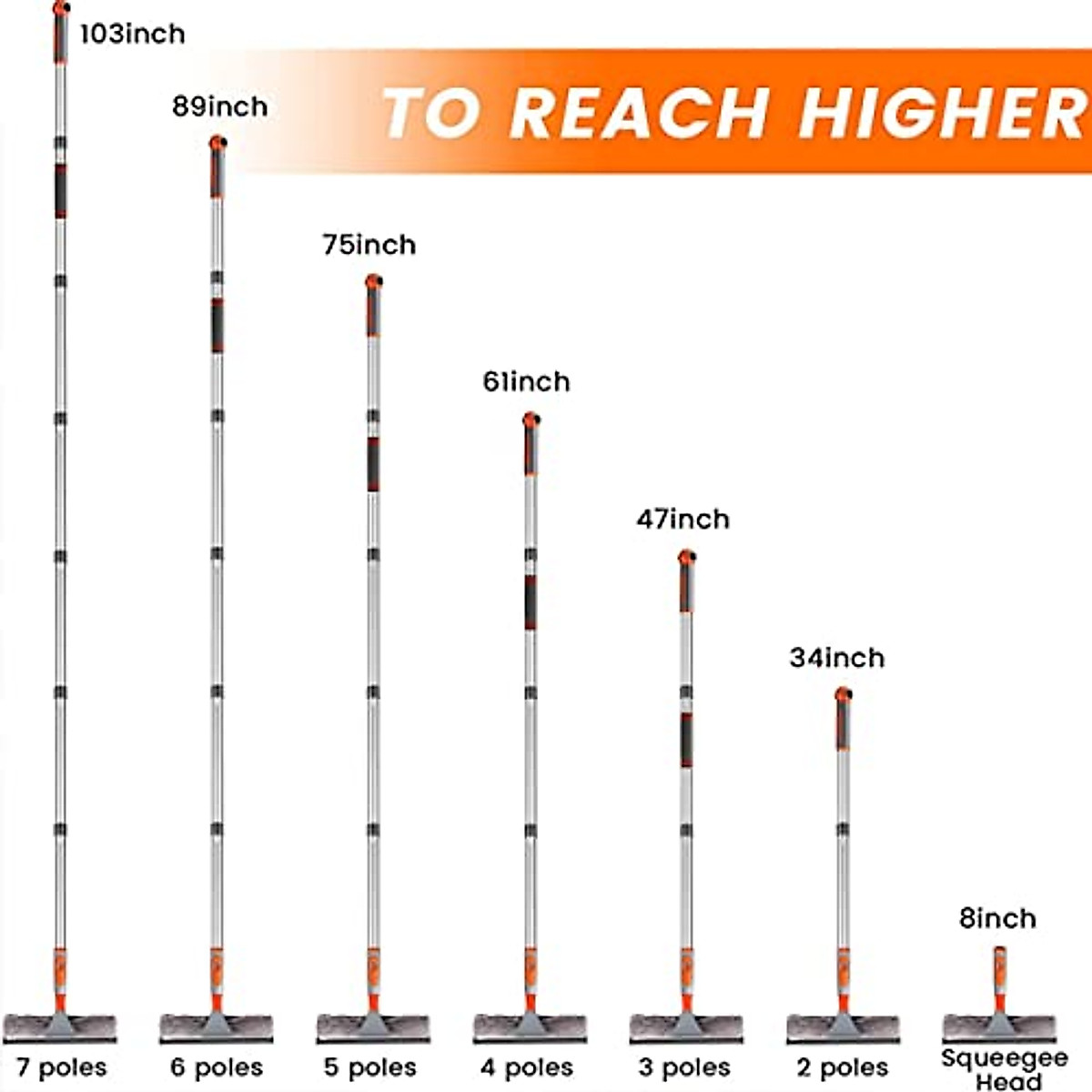 Baban Window Squeegee Cleaner, 2 in 1 Window Cleaning Tool with Straight Extension Pole, 100'' Telescopic Window Washing Equipment with Bendable Head for Car Glass Indoor Outdoor High Windows