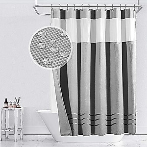 Yimobra Waffle Weave Shower Curtain Set with Snap-in Fabric Liner, Heavyweight Fabric with 12 Hooks, Waterproof and Washable, Mesh Top Window, 72 "x 72", Grey